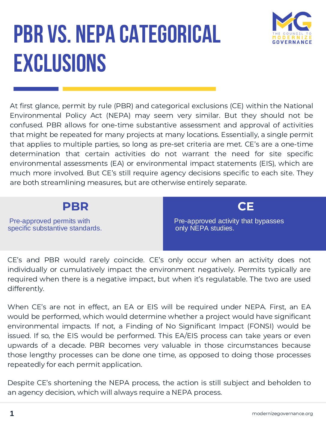 PBR VS. NEPA Categorical Exclusions | Council to Modernize Governance